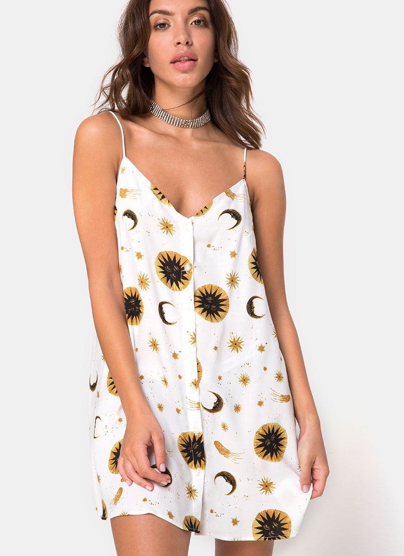 Button Through Celestial Cream Slip Dress | Sanna - Motel Rocks ...