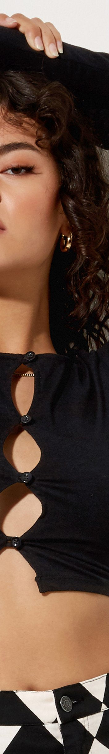 Black Long Sleeve Button Up Crop Top | Sarah – motelrocks-com-us