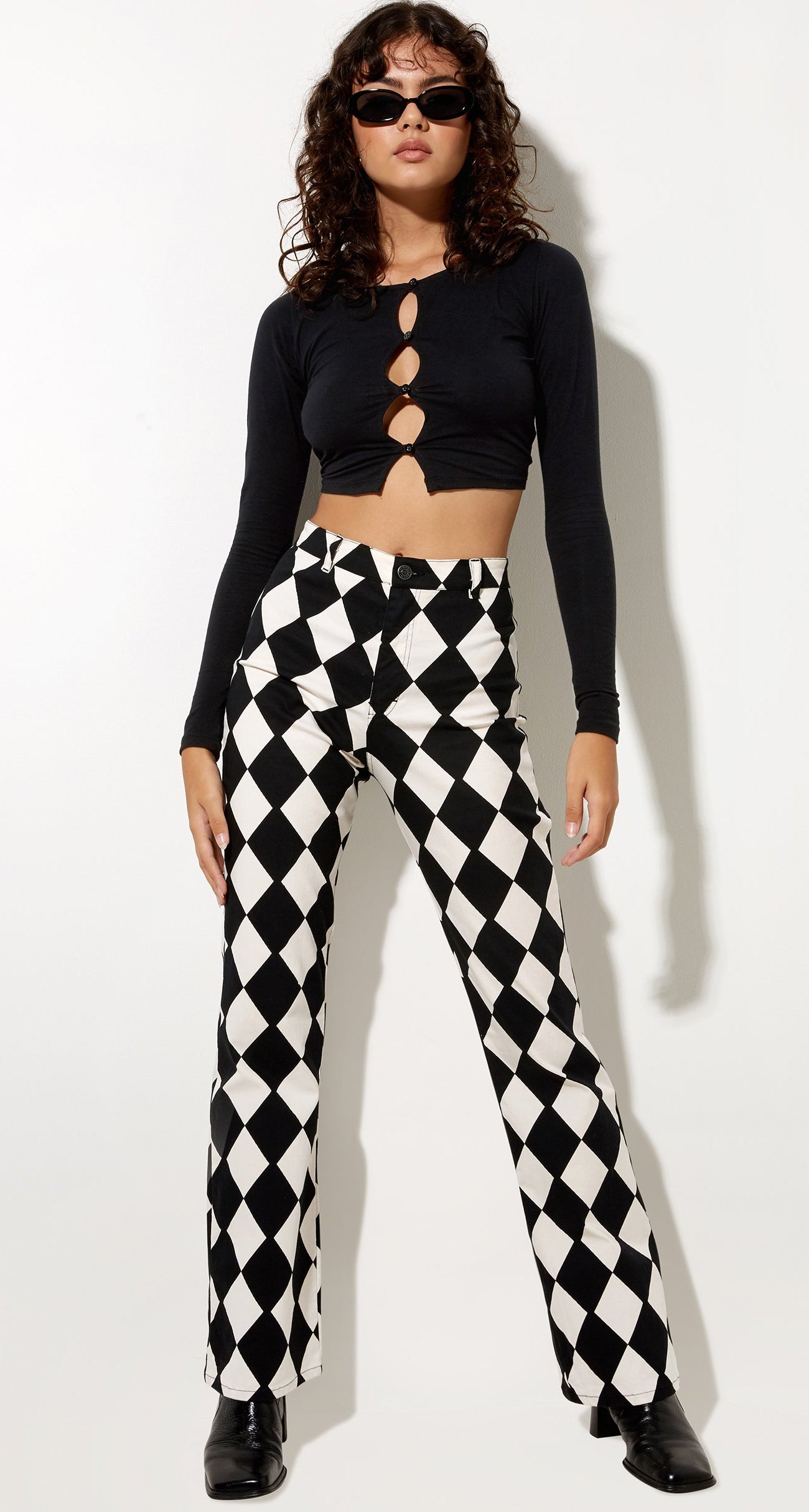 Black Long Sleeve Button Up Crop Top | Sarah – motelrocks-com-us