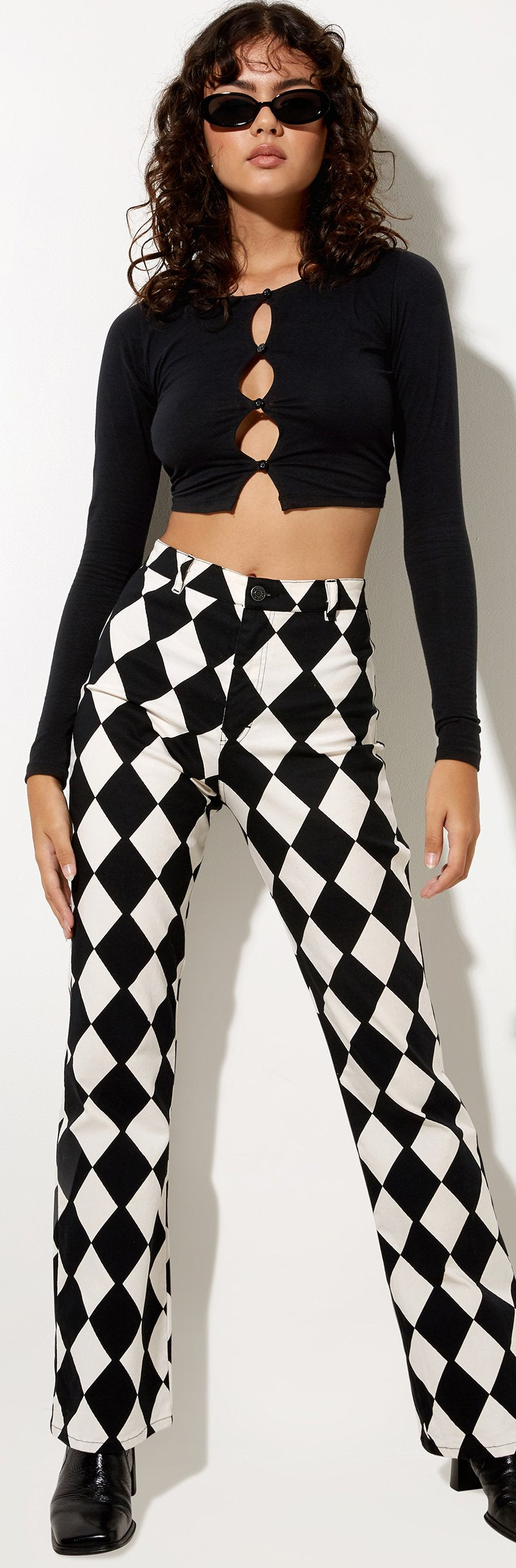 Black Long Sleeve Button Up Crop Top | Sarah – motelrocks-com-us