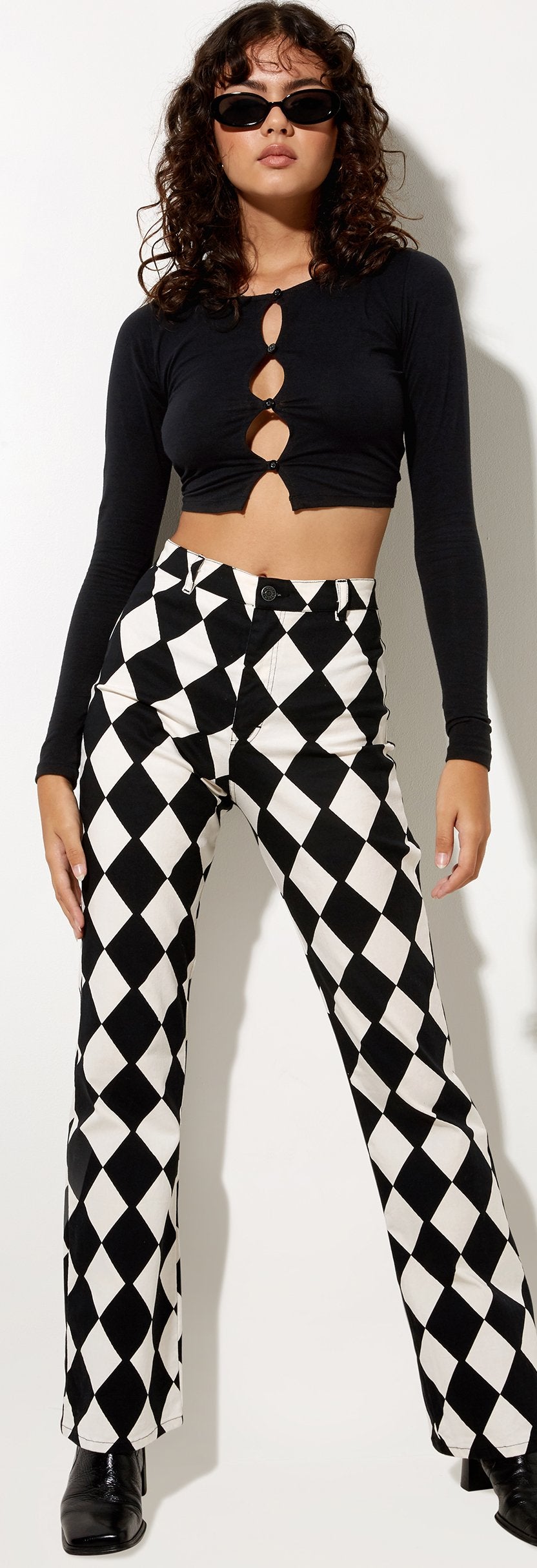 Black Long Sleeve Button Up Crop Top | Sarah – motelrocks-com-us