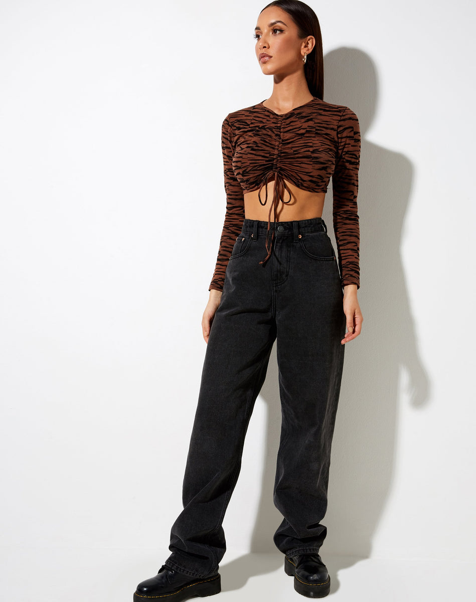Long Sleeve Tiger Print Crop Top | Sau – motelrocks-com-us