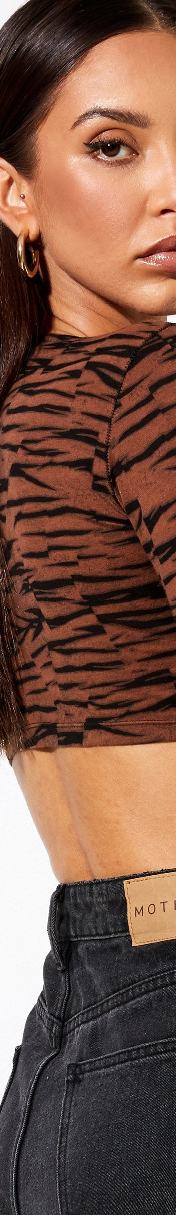Long Sleeve Tiger Print Crop Top | Sau – motelrocks-com-us