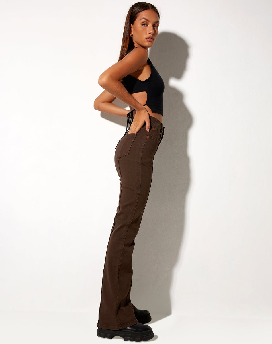 Chocolate Brown Flared Leg Jeans | Seam Bootleg – motelrocks-com-us