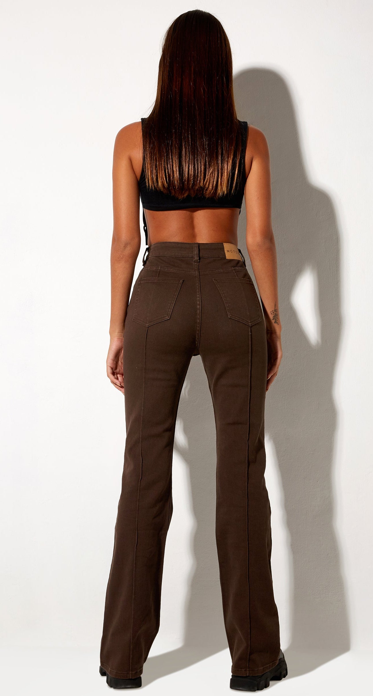 Chocolate Brown Flared Leg Jeans | Seam Bootleg – motelrocks-com-us