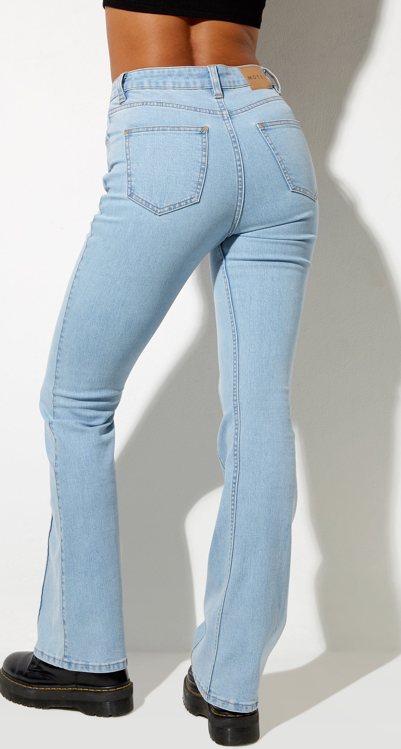 Light Wash Denim High Waisted Flared Jeans | Seam Flare – motelrocks-com-us