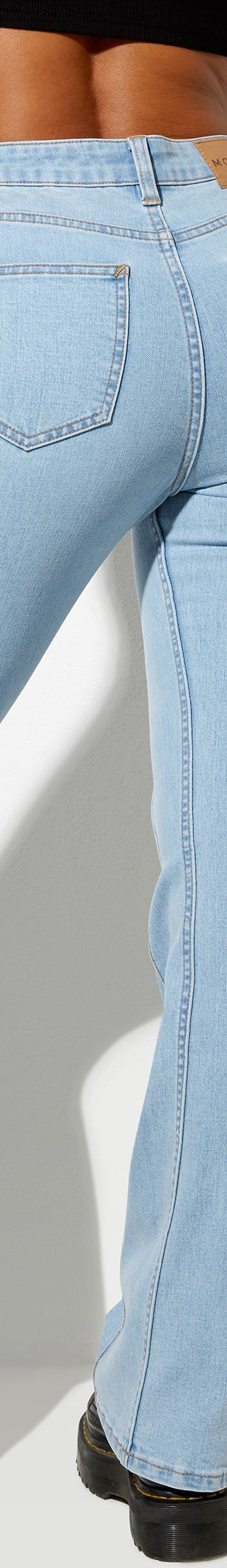 Light Wash Denim High Waisted Flared Jeans | Seam Flare – motelrocks-com-us
