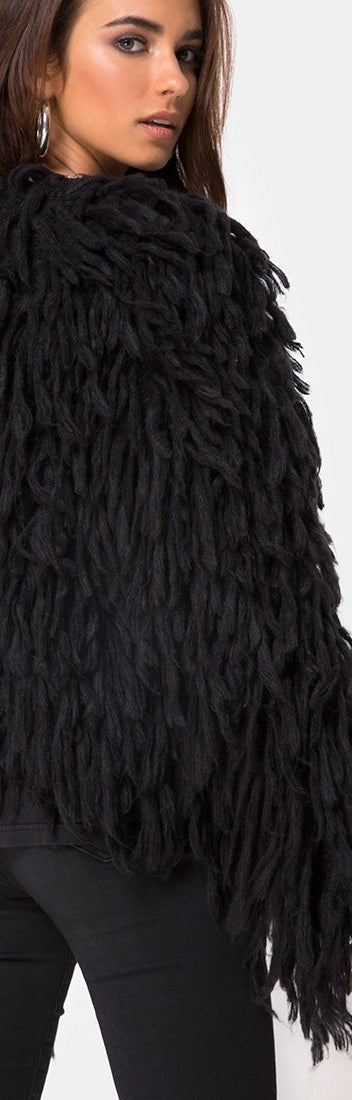 Shaggy Knit Cardi in Moheir Black – motelrocks-com-us