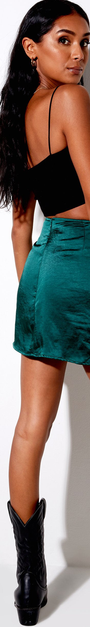 Forest Green Satin Mini Skirt | Shenka – motelrocks-com-us