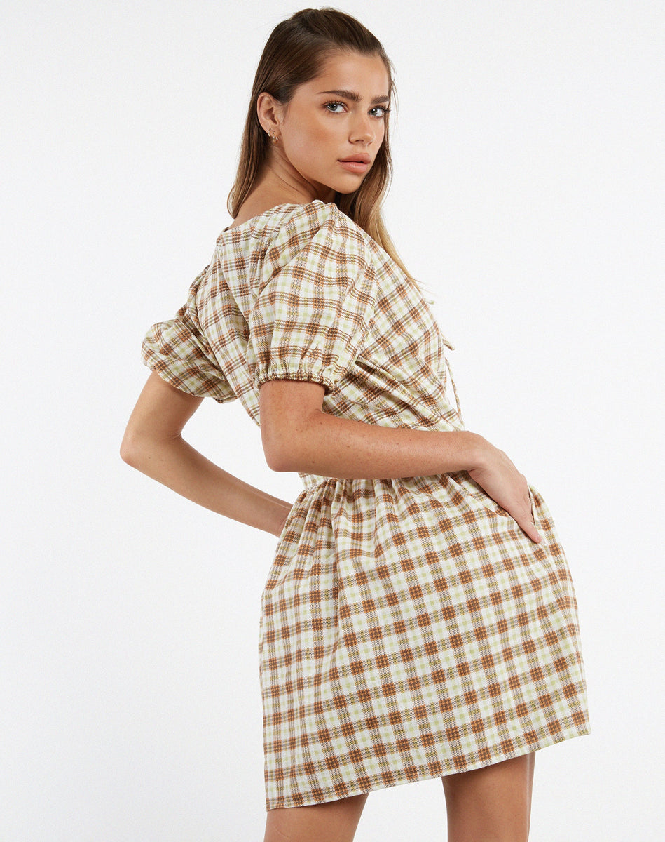 Yellow Brown Check Mini Dress | Shirley – motelrocks-com-us