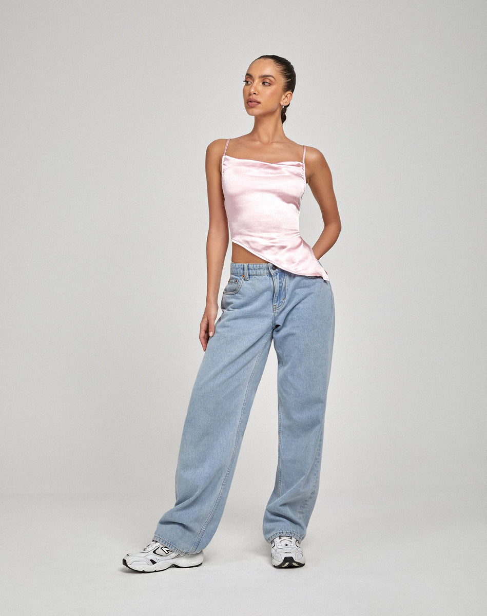 Pink Satin Cowl Neck Strappy Top | Sipin – motelrocks-com-us