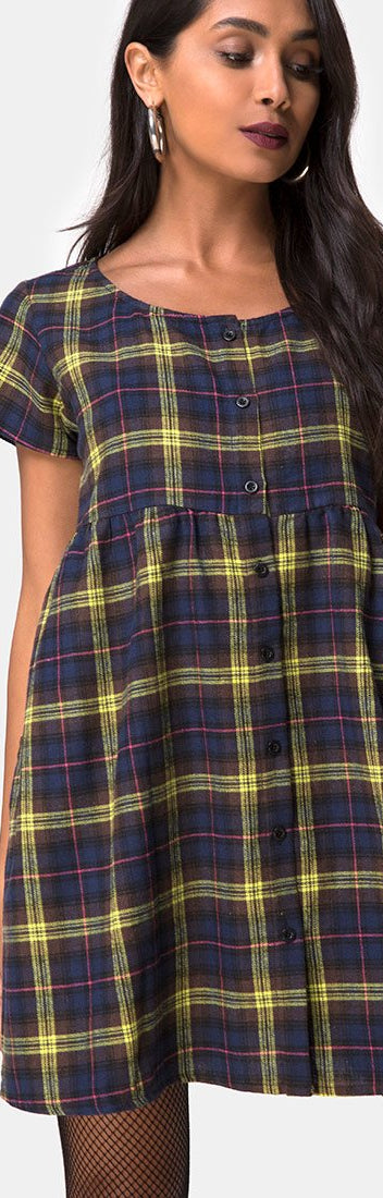 Skibbie Dress In Plain Brown Yellow Check – motelrocks-com-us