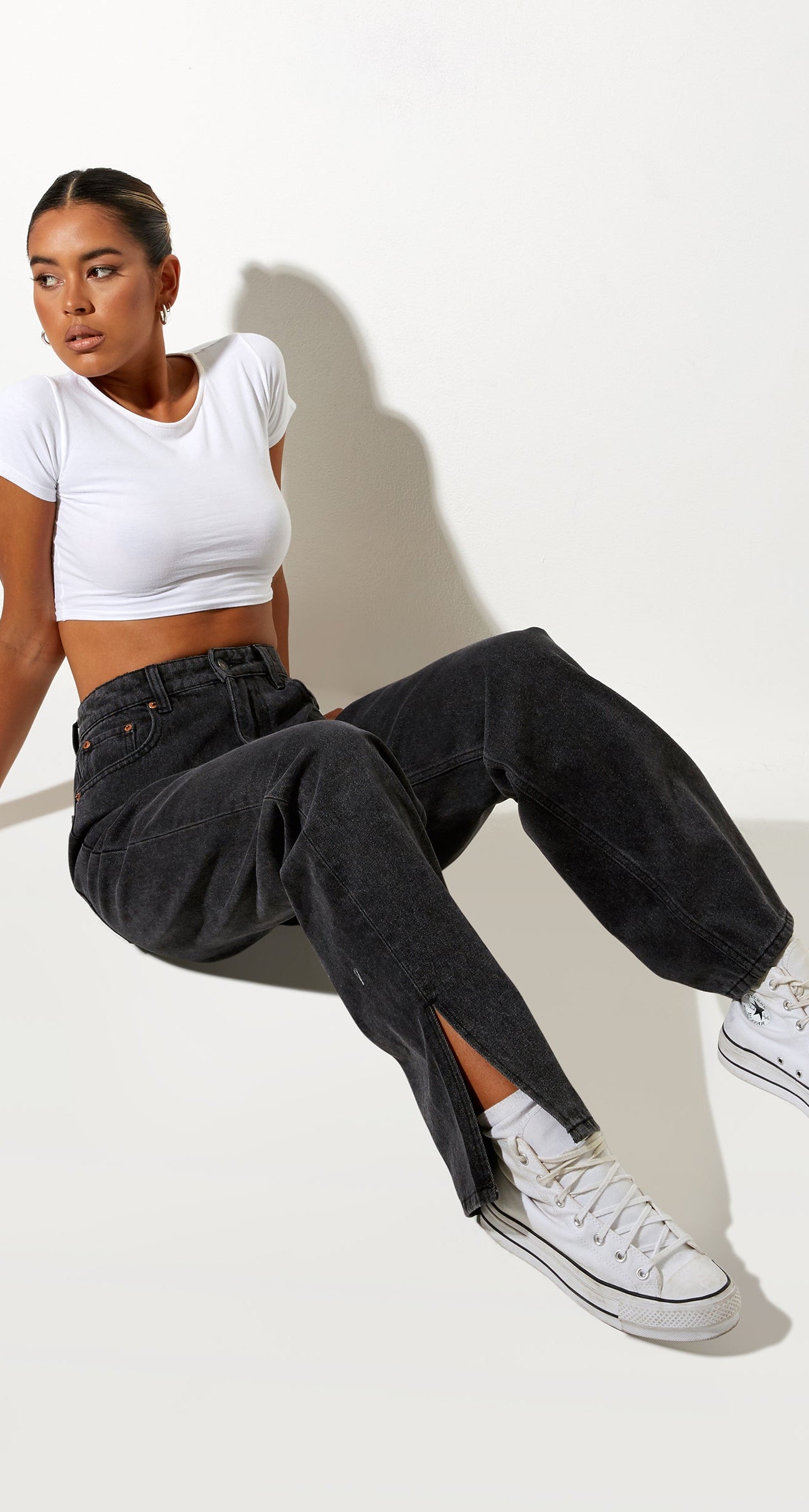 Black Wide Leg Split Hem Jeans | Parallel – motelrocks-com-us