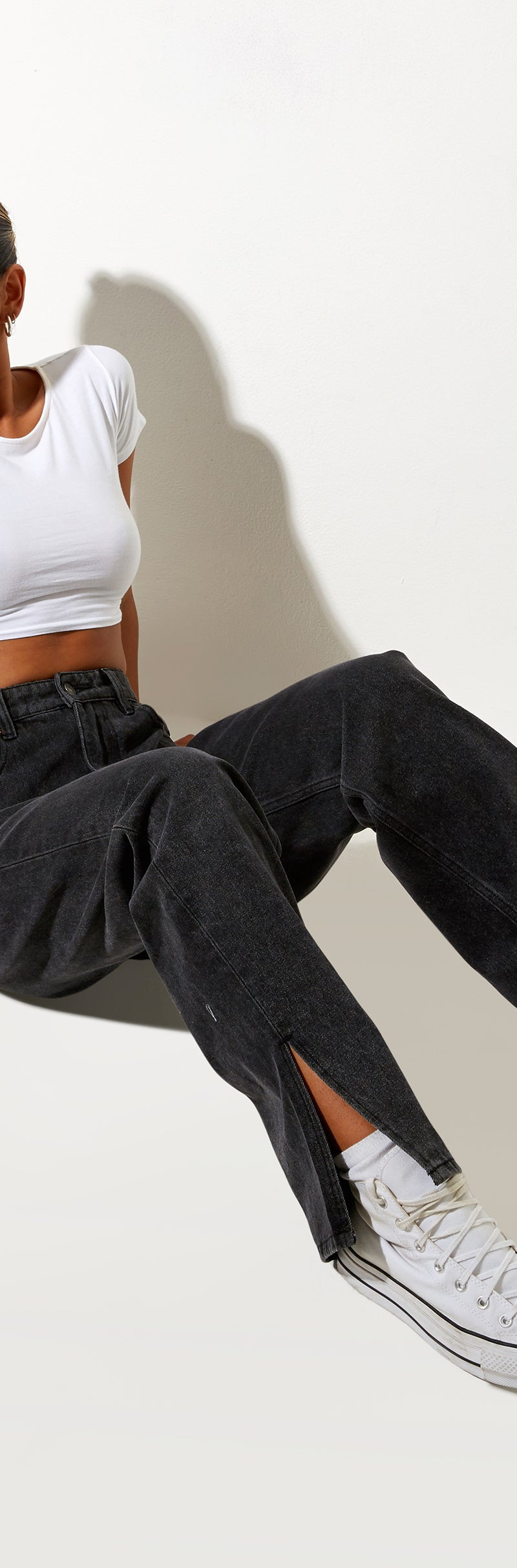 Black Wide Leg Split Hem Jeans | Parallel – motelrocks-com-us