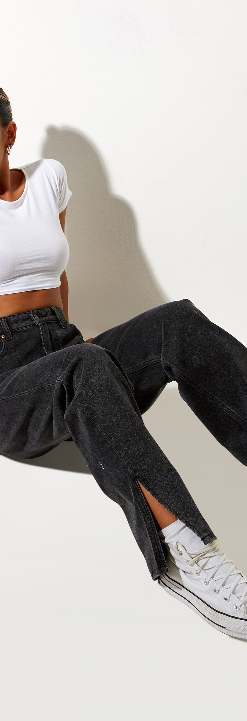 Black Wide Leg Split Hem Jeans | Parallel – motelrocks-com-us