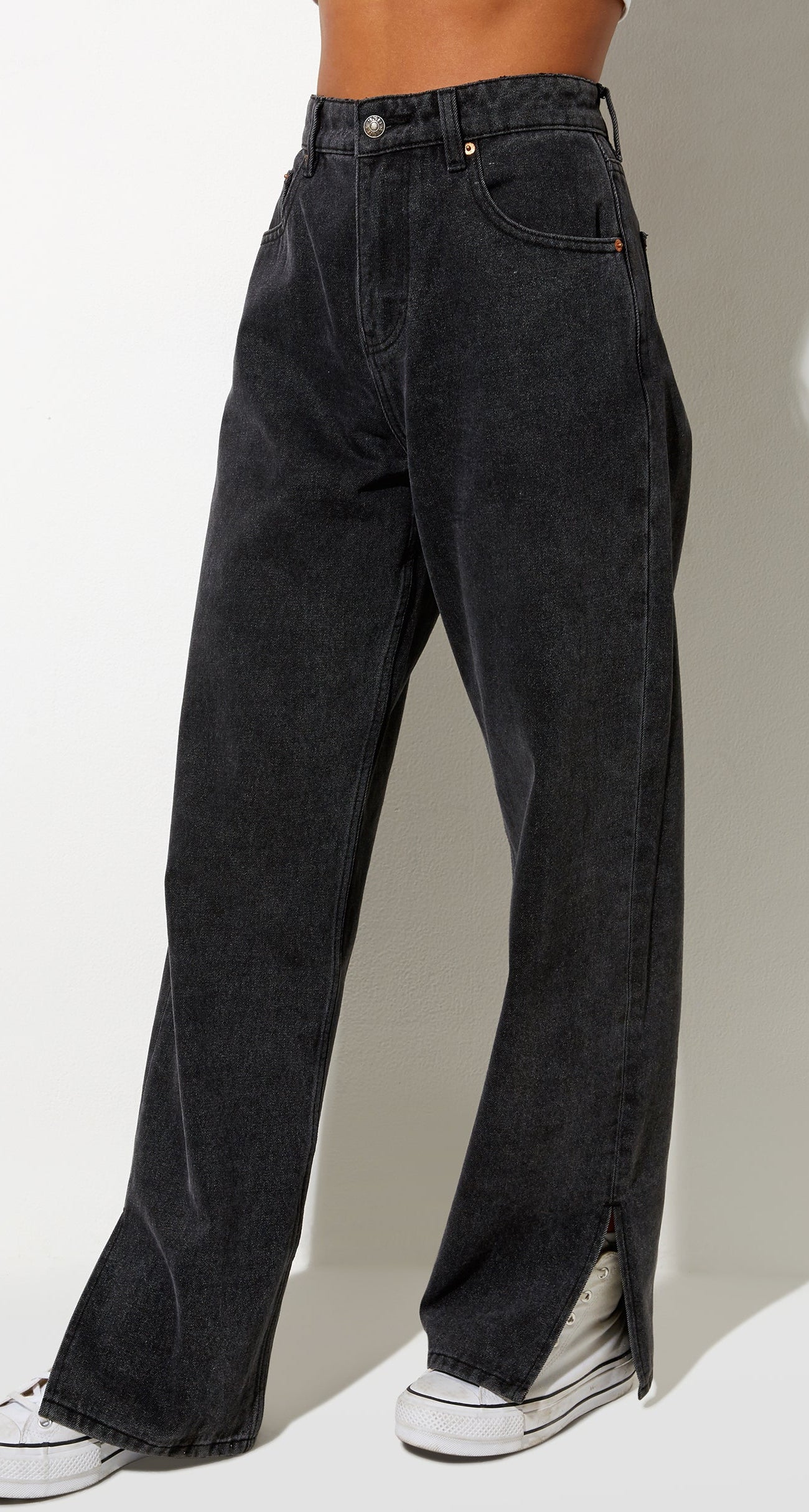 Black Wide Leg Split Hem Jeans | Parallel – motelrocks-com-us