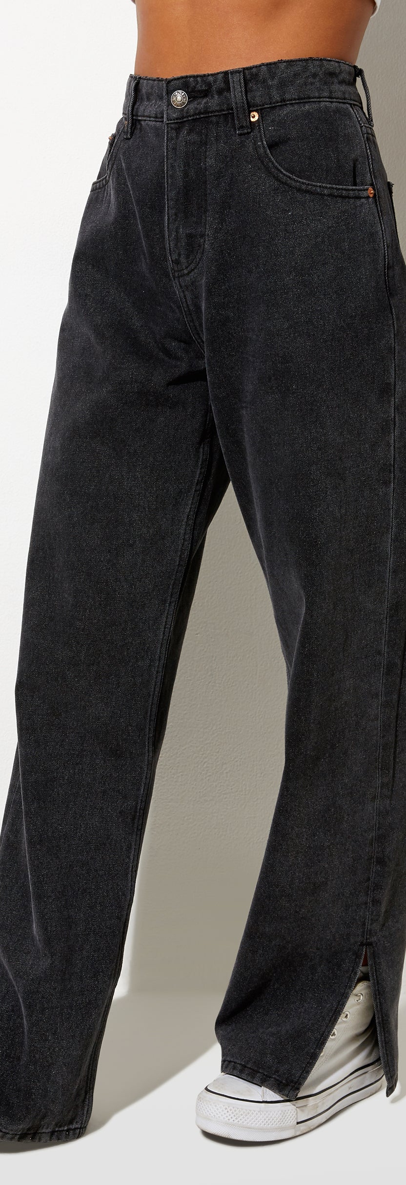 Black Wide Leg Split Hem Jeans | Parallel – motelrocks-com-us