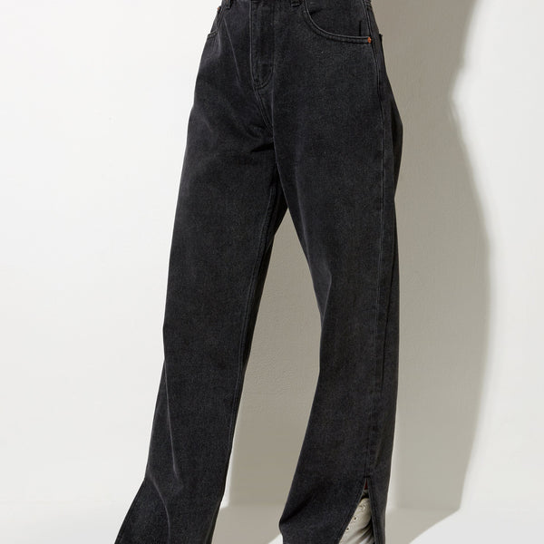 Black Wide Leg Split Hem Jeans | Parallel – motelrocks-com-us
