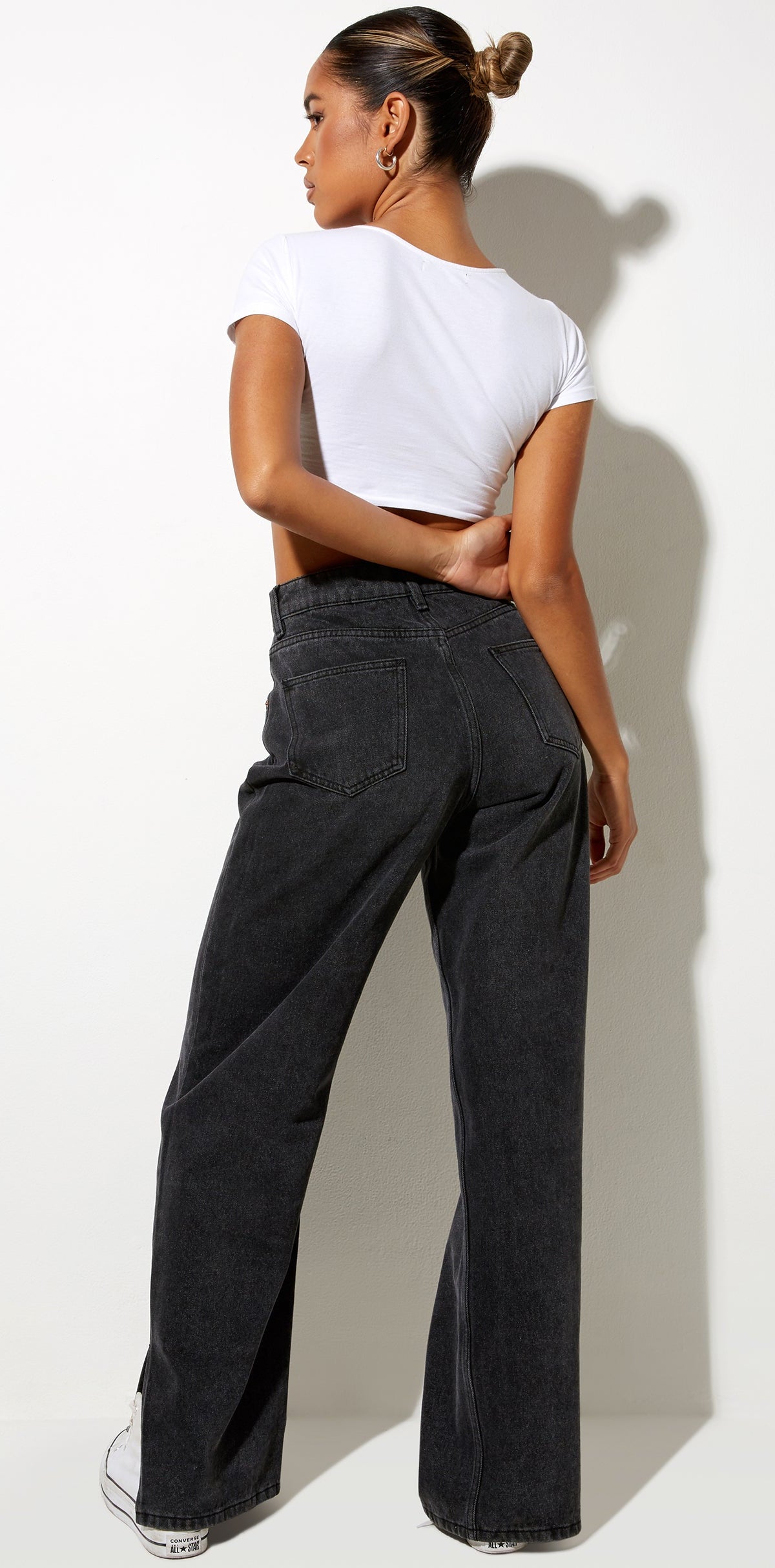 Black Wide Leg Split Hem Jeans | Parallel – motelrocks-com-us