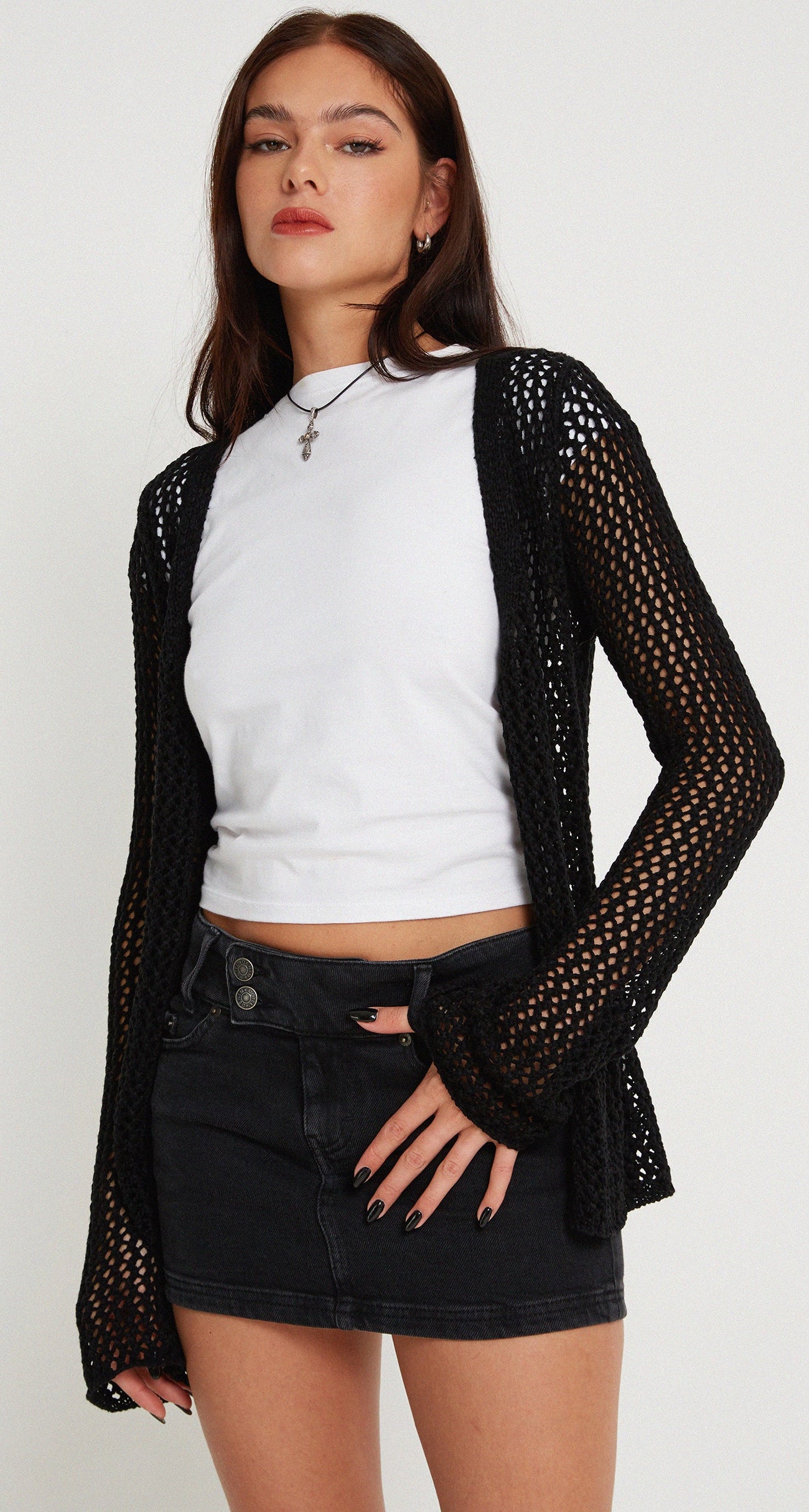 Black V-Neckline Long Sleeve Cardigan | Sukati – motelrocks-com-us