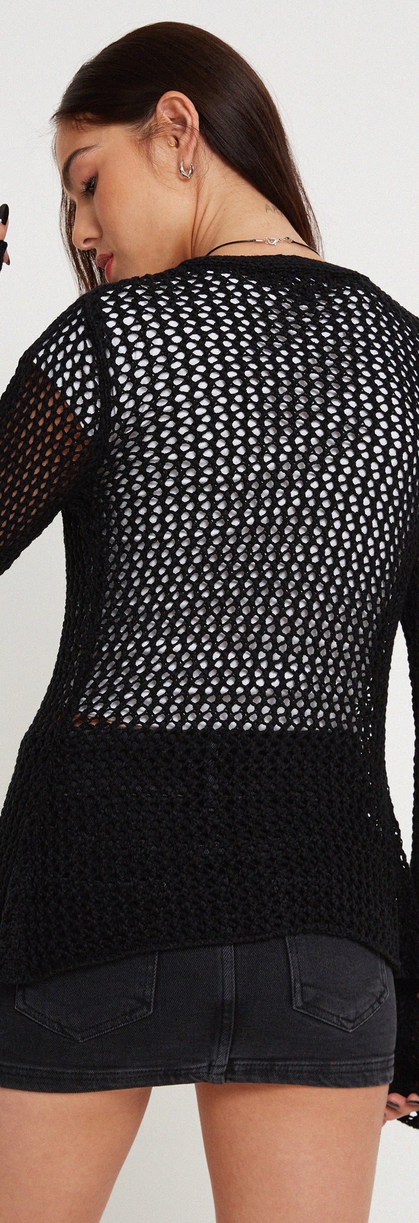 Black V-Neckline Long Sleeve Cardigan | Sukati – motelrocks-com-us