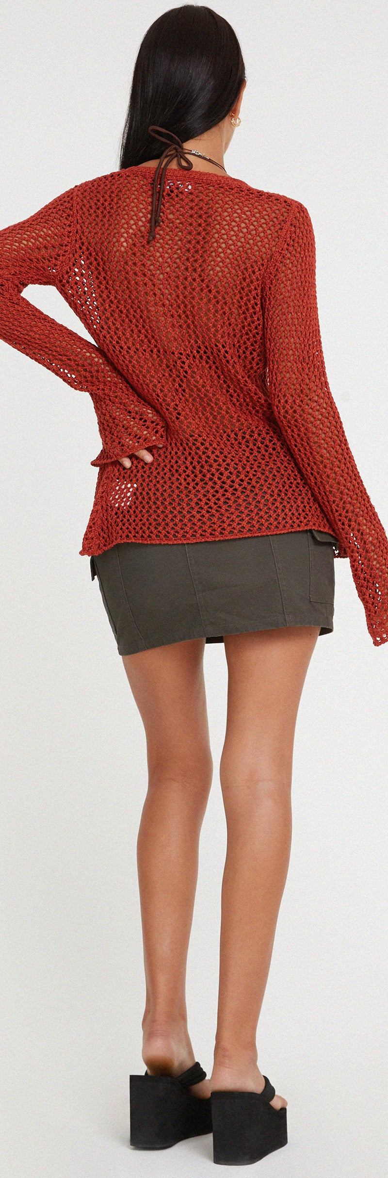 Orange V-Neckline Long Sleeve Button Up Cardi | Sukati – motelrocks-com-us