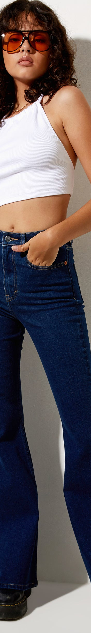 Mid Blue Flared Leg Denim Jeans | Super Flare – motelrocks-com-us