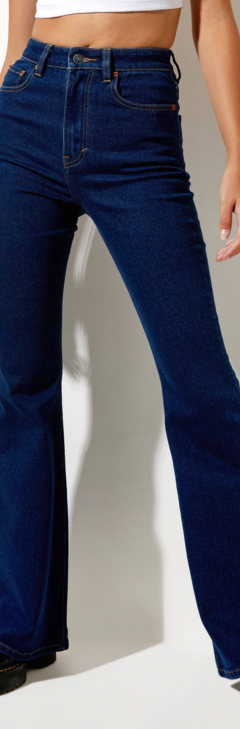 Mid Blue Flared Leg Denim Jeans | Super Flare – motelrocks-com-us