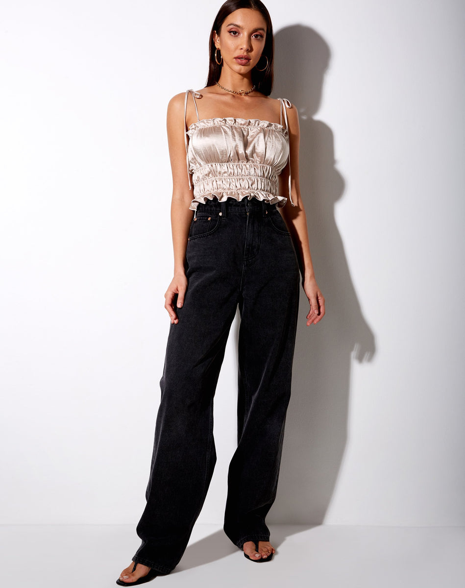 Ruffle Satin Champagne Cami Top | Silvia – motelrocks-com-us