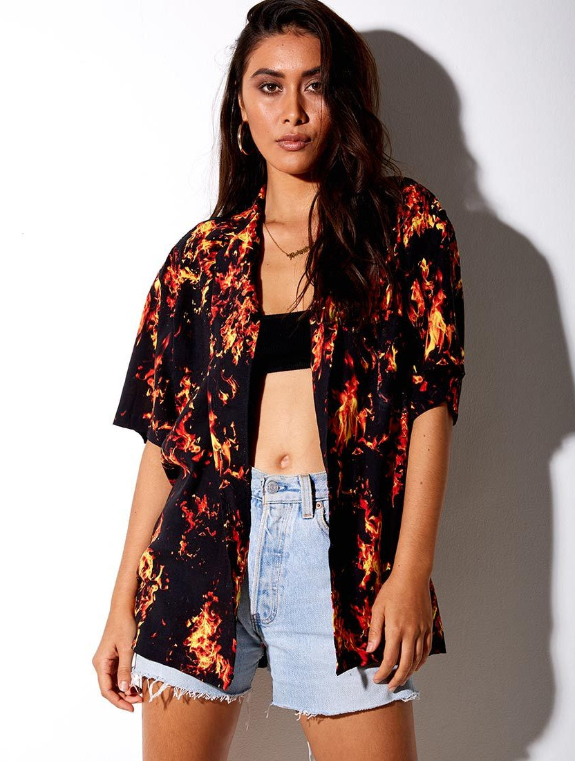 Oversized Fire Print Shirt | Taelsa – motelrocks-com-us