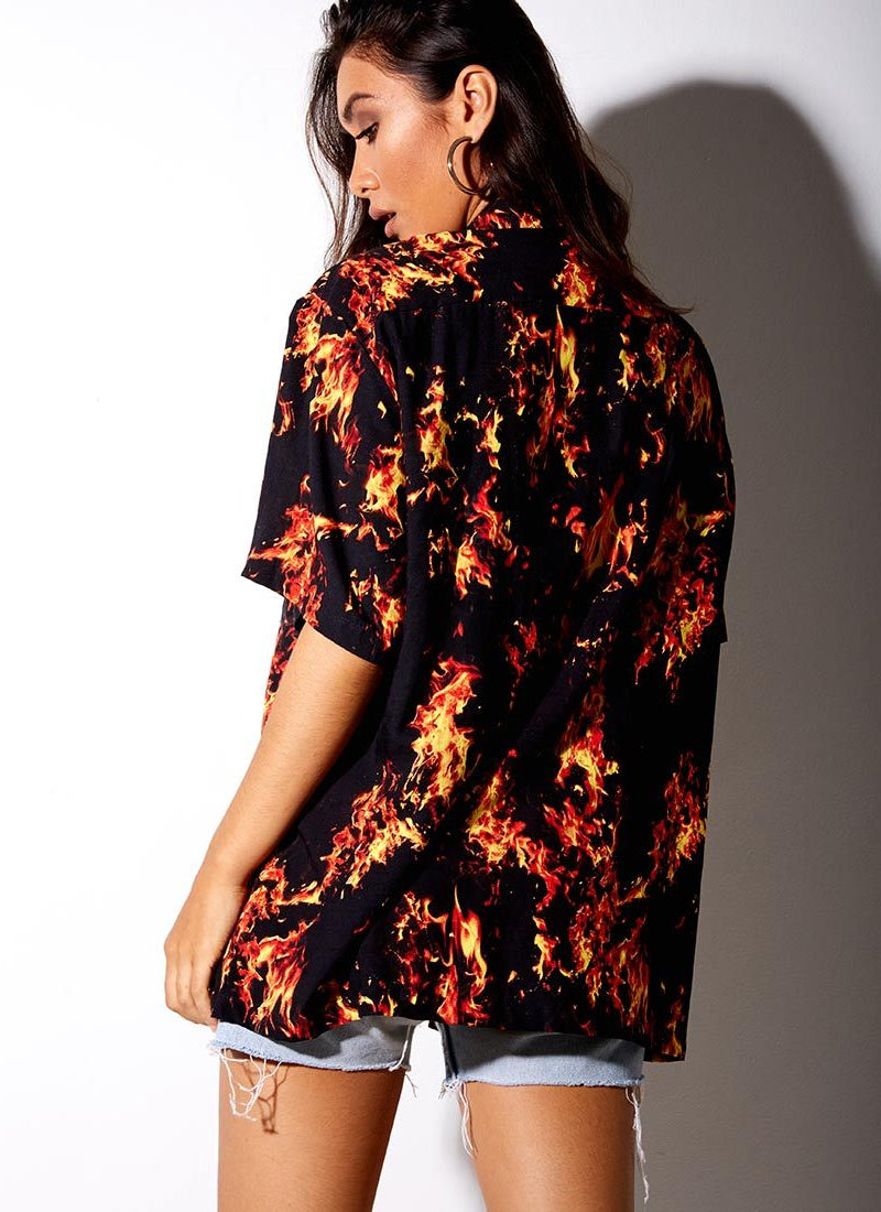 Oversized Fire Print Shirt | Taelsa – motelrocks-com-us