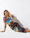 Blue and Orange Print Short Sleeve Midi Dress | Tapaki – motelrocks-com-us