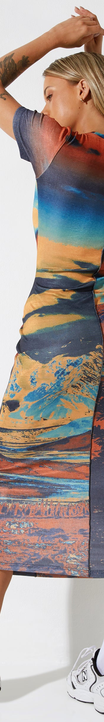 Blue and Orange Print Short Sleeve Midi Dress | Tapaki – motelrocks-com-us