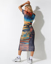Blue and Orange Print Short Sleeve Midi Dress | Tapaki – motelrocks-com-us