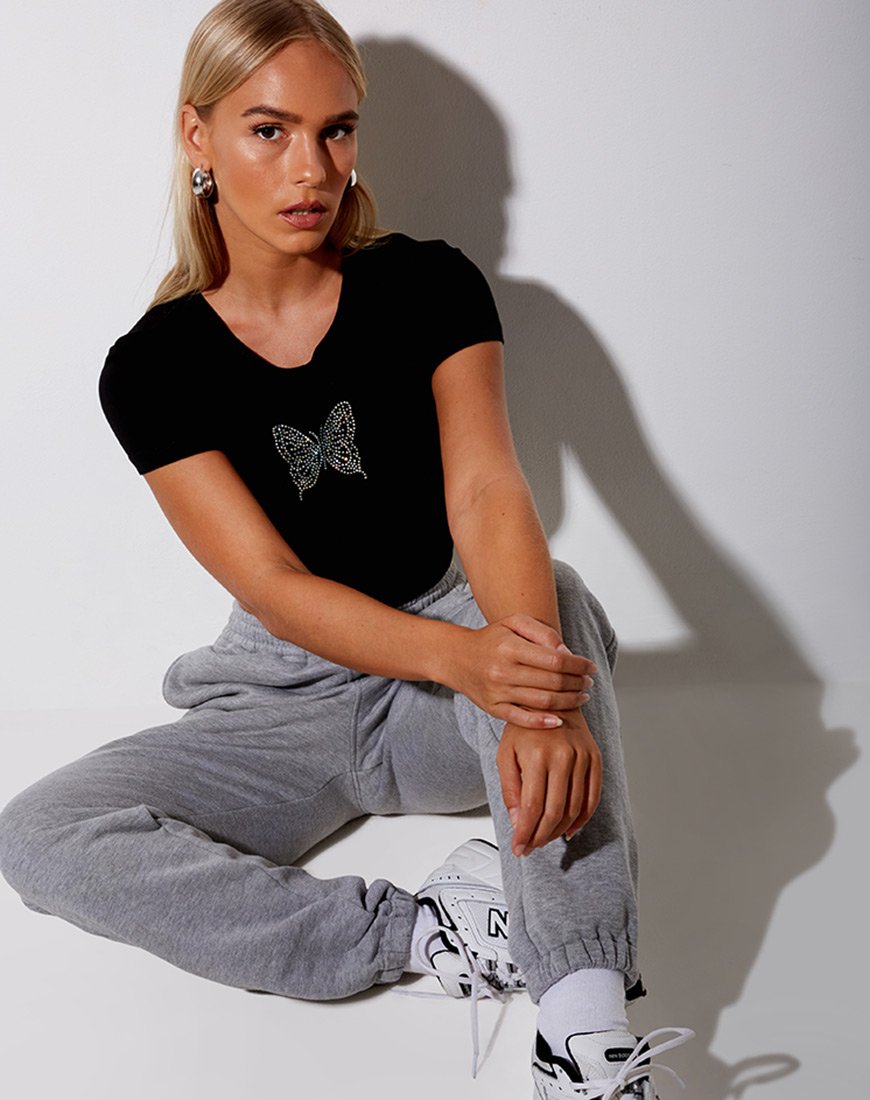 Short Sleeve Black Butterfly Crop Top | Tiney – motelrocks-com-us