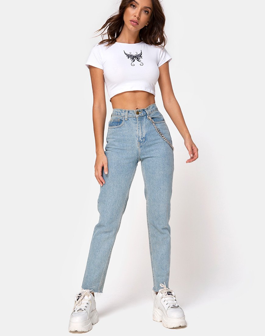 White Butterfly Embro Crop Top | Tindy – motelrocks-com-us