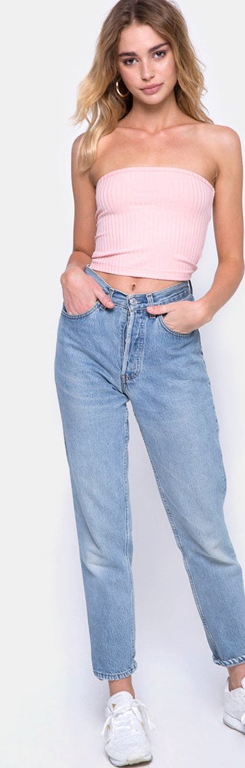 Bandeau Ribbed Pink Crop Top | Tube - Motel Rocks – motelrocks-com-us