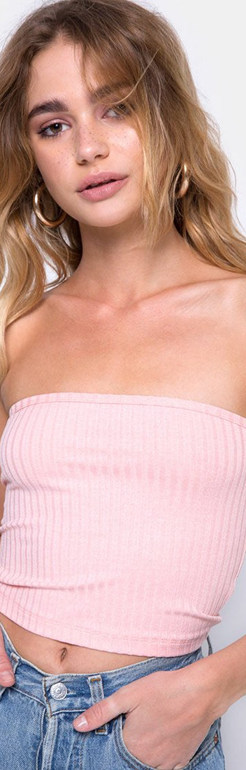 Bandeau Ribbed Pink Crop Top | Tube - Motel Rocks – motelrocks-com-us