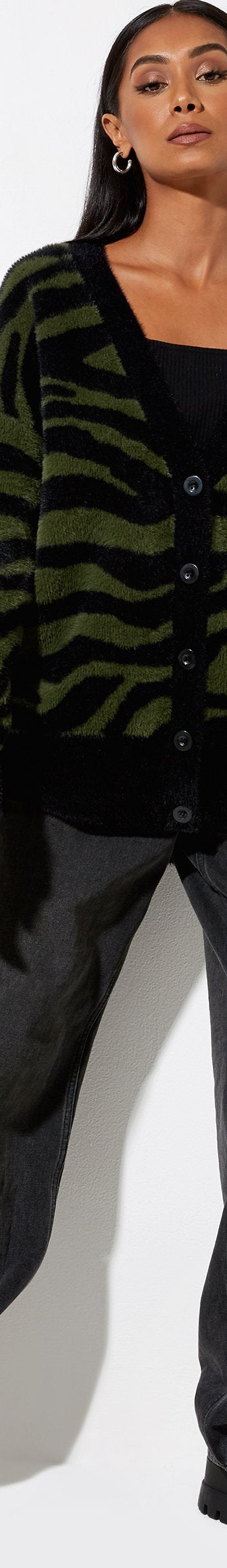 Green and Black Zebra Print Cardi | Uriela – motelrocks-com-us