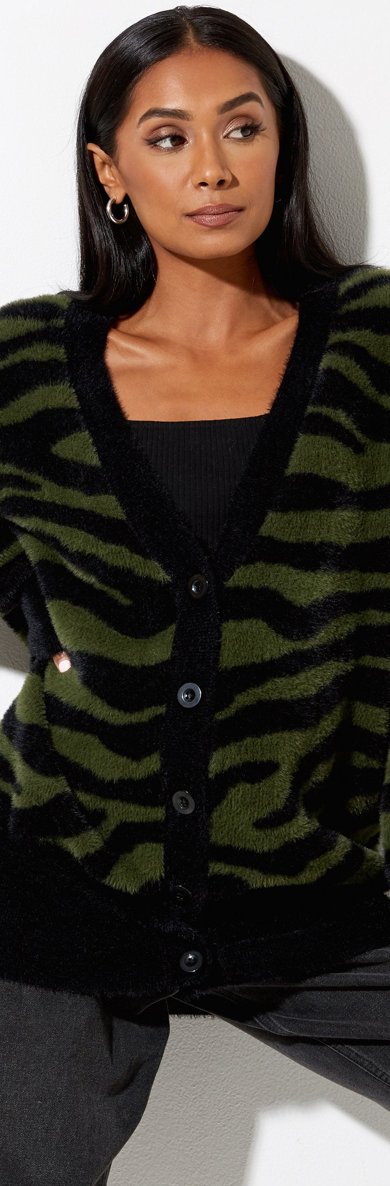 Green and Black Zebra Print Cardi | Uriela – motelrocks-com-us