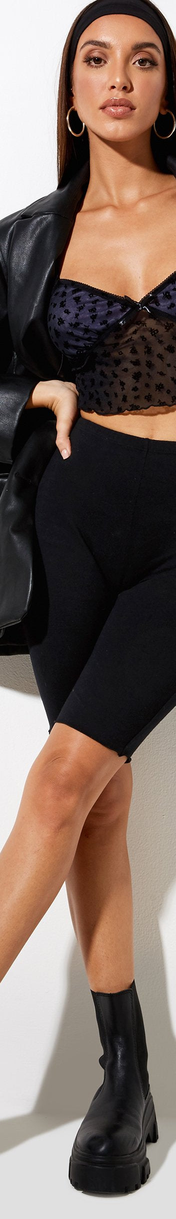 Floral Black Mesh Overlay Strappy V-Neck Crop Top | Vane – motelrocks ...