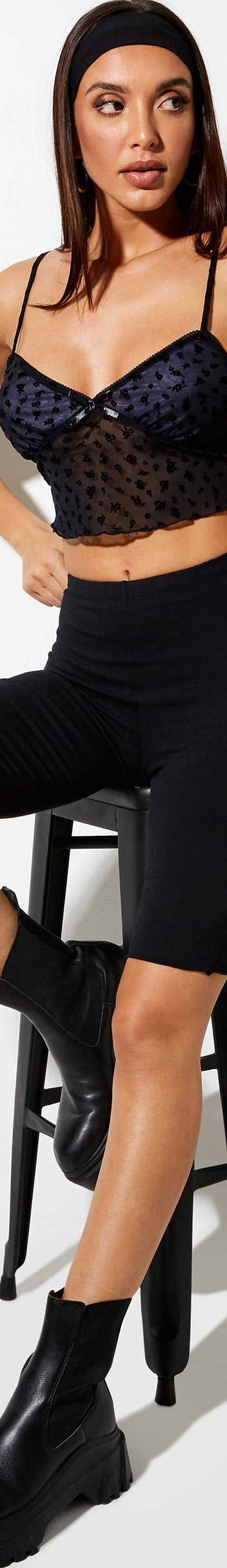 Floral Black Mesh Overlay Strappy V-Neck Crop Top | Vane – motelrocks ...