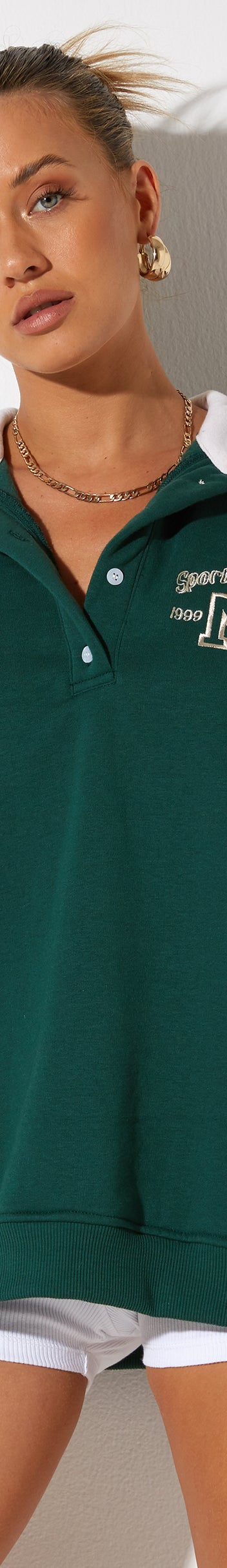 Green and White Oversized Long Sleeve Collared Varsity Rugby Jacket ...