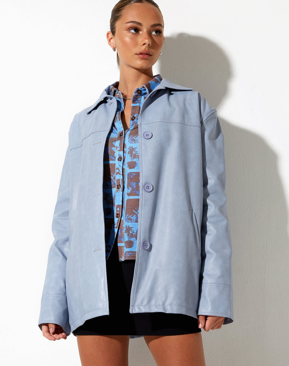 Oversized PU Powder Blue Jacket | Walta – motelrocks-com-us