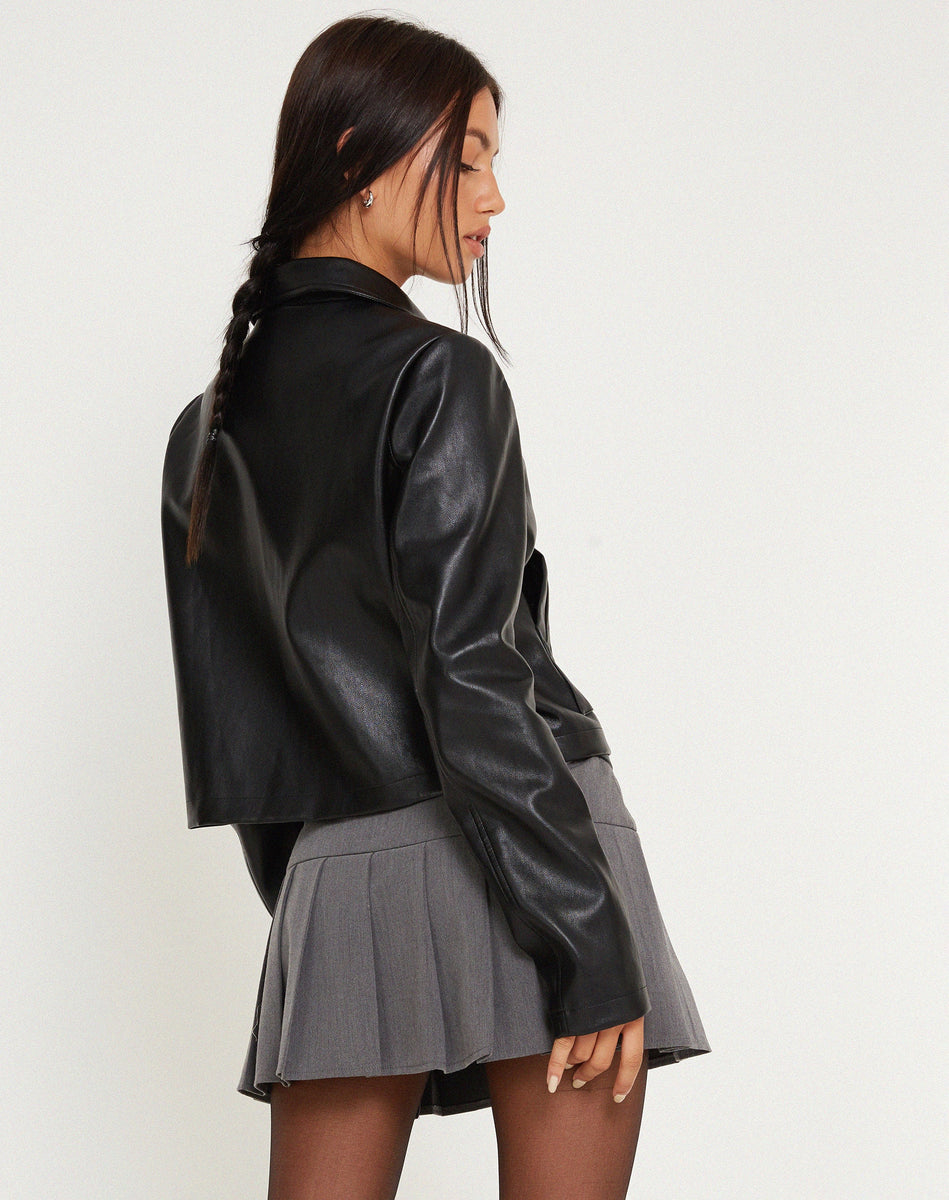 PU Black Collared Biker Jacket | Yonde – motelrocks-com-us