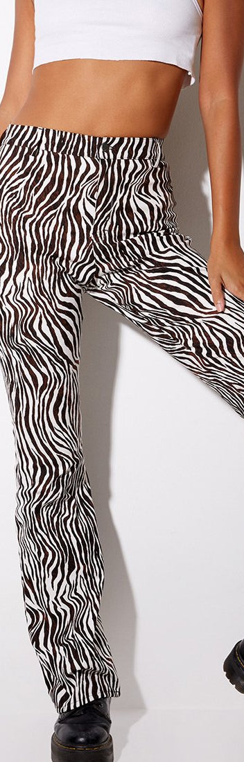 Black and White Zebra Flared Trouser | Zoven – motelrocks-com-us