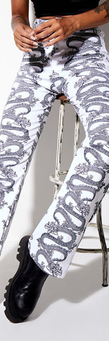 High Waist White Snake Flare Trouser | Zoven – motelrocks-com-us