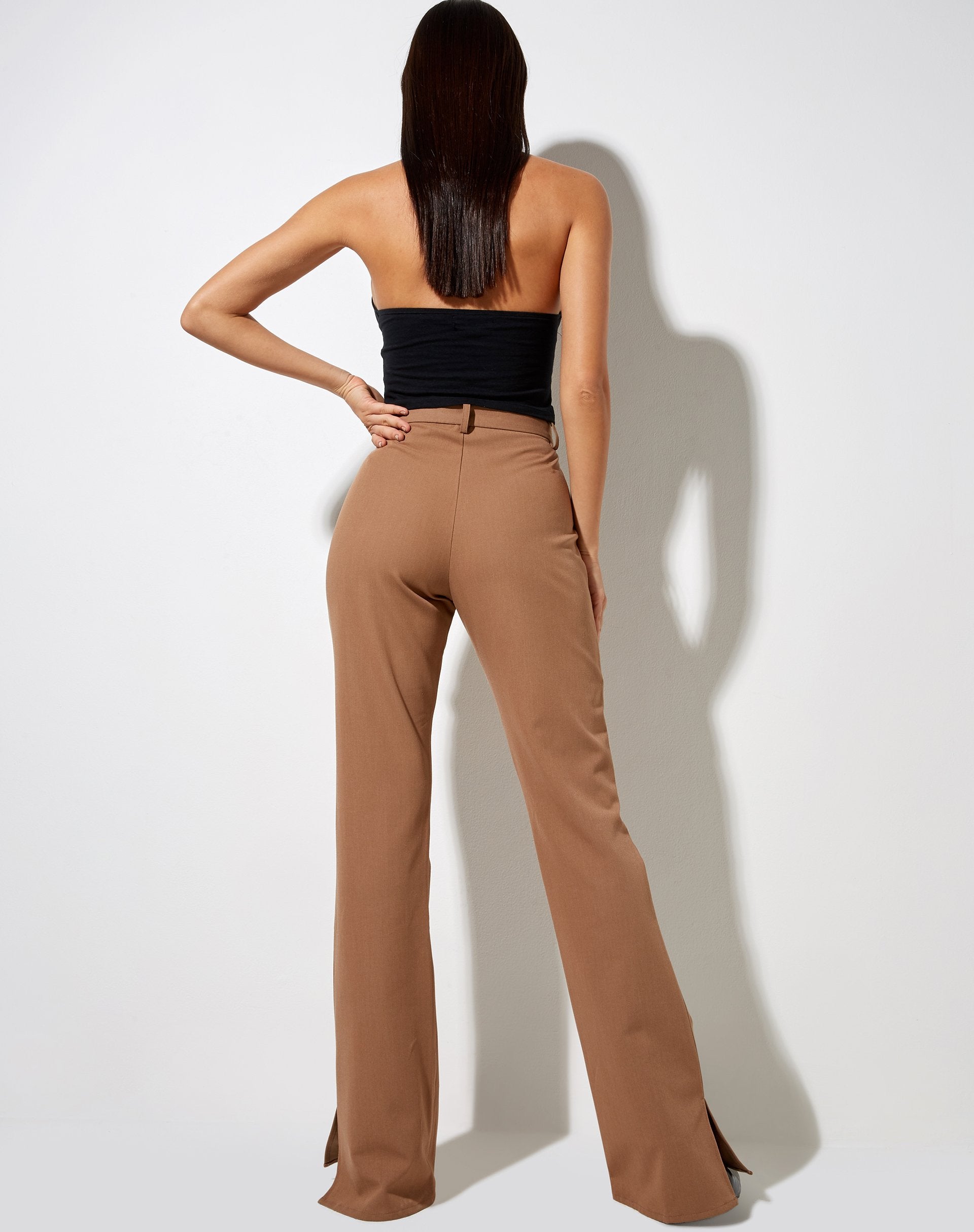 Split Hem Brown Putty Flare Trouser | Zovey – motelrocks-com-us