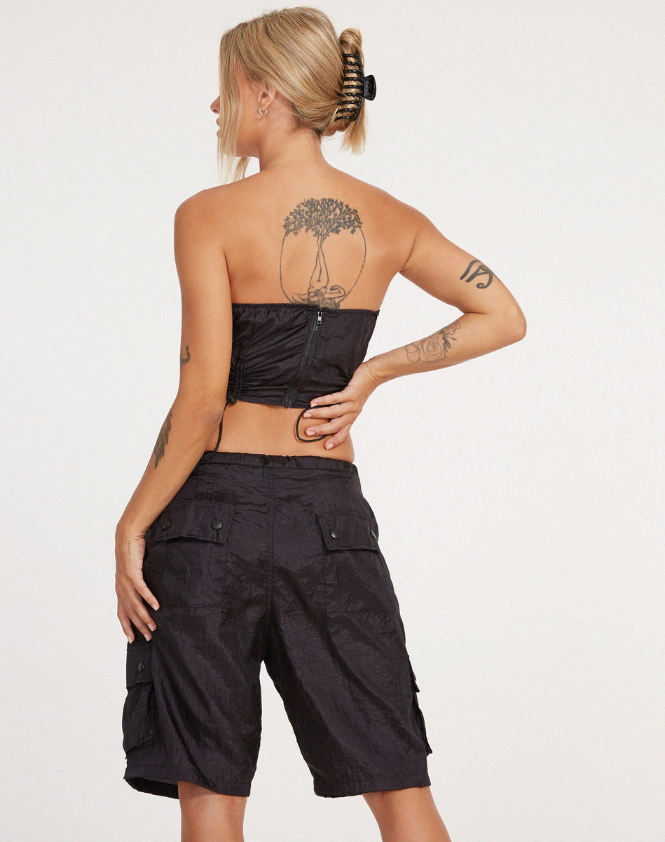 Black Longline Toggle Detail Shorts | Tenchi – motelrocks-com-us