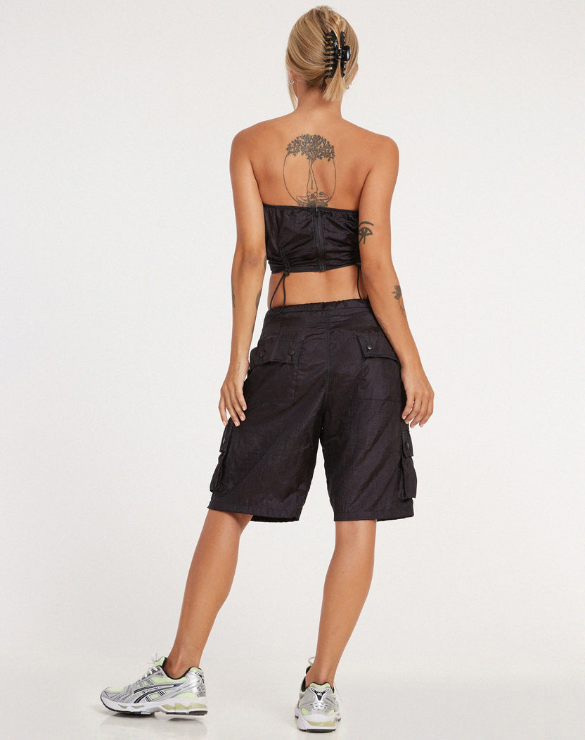 Black Longline Toggle Detail Shorts | Tenchi – motelrocks-com-us